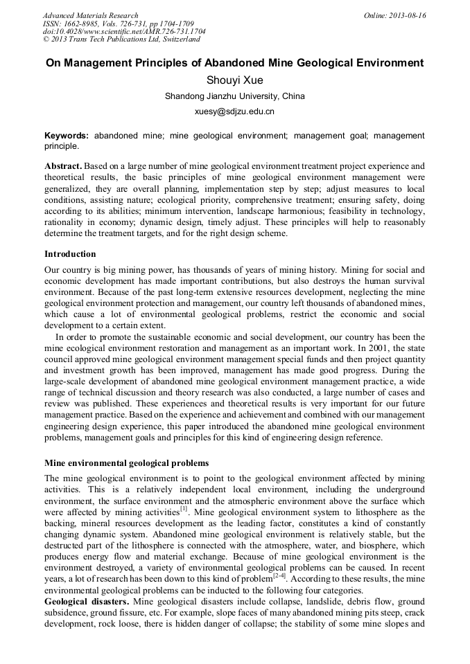On Management Principles of Abandoned Mine Geological Environment ...