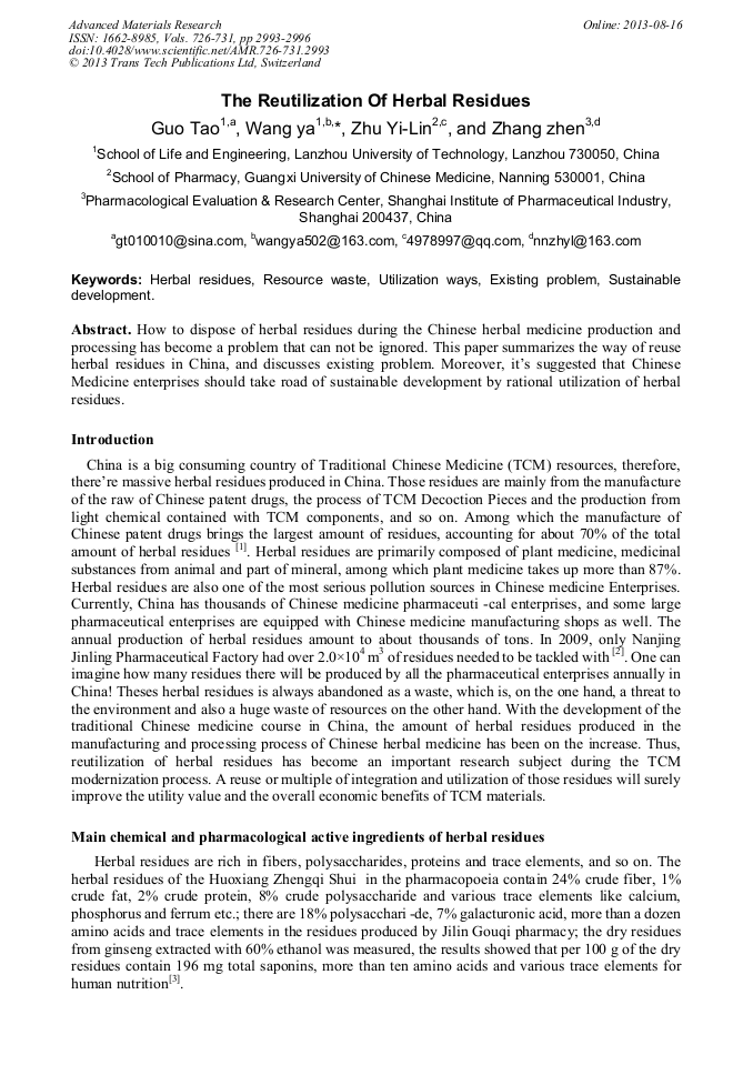 The Reutilization of Herbal Residues | Scientific.Net