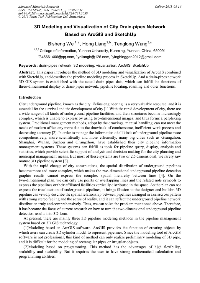 3D Modeling and Visualization of City Drain-Pipes Network Based on ...