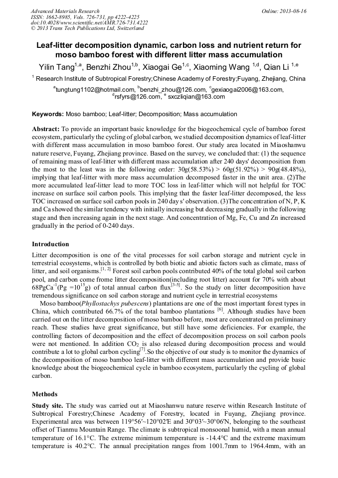 Leaf-Litter Decomposition Dynamic, Carbon Loss and Nutrient Return for ...