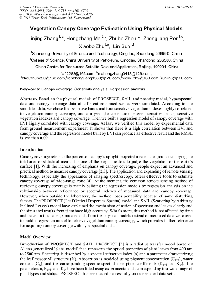 Vegetation Canopy Coverage Estimation Using Physical Models ...
