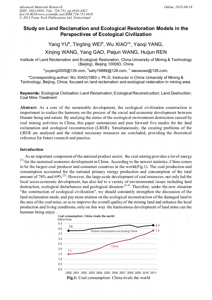 Study on Land Reclamation and Ecological Restoration Models in the ...