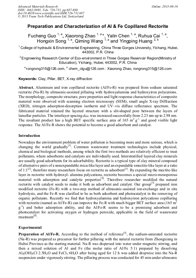 Preparation and Characterization of Al & Fe Copillared Rectorite ...