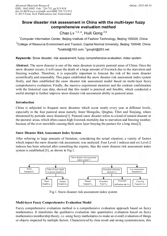 Snow Disaster Risk Assessment in China with the Multi-Layer Fuzzy ...