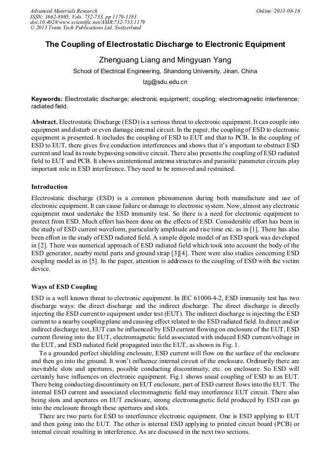The Coupling of Electrostatic Discharge to Electronic Equipment ...