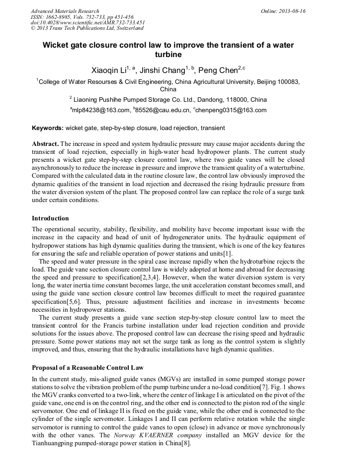 Wicket Gate Closure Control Law to Improve the Transient of a Water ...