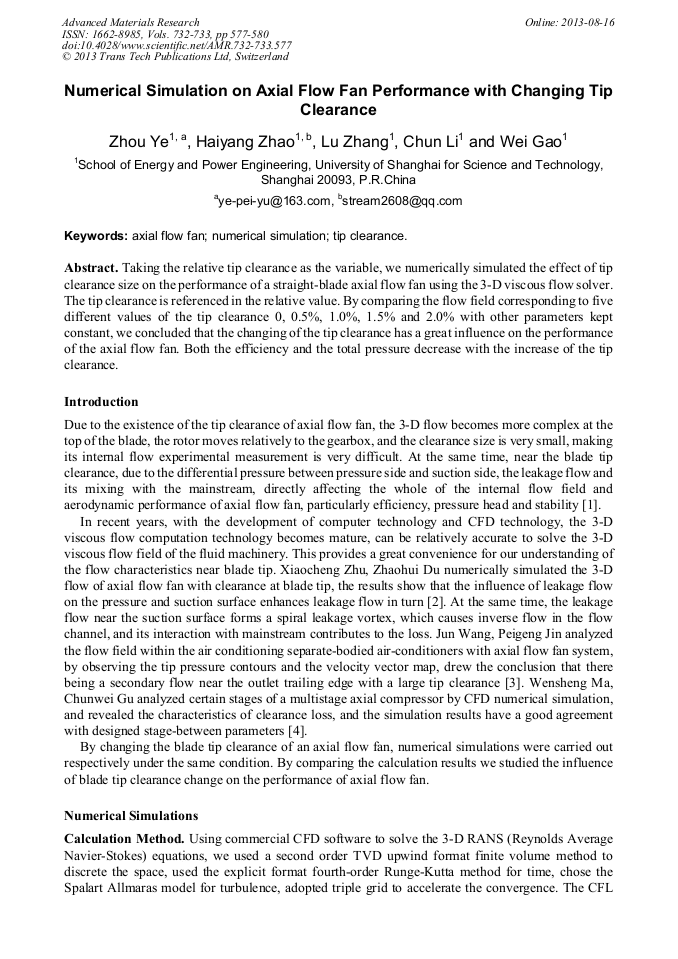 Numerical Simulation on Axial Flow Fan Performance with Changing Tip ...