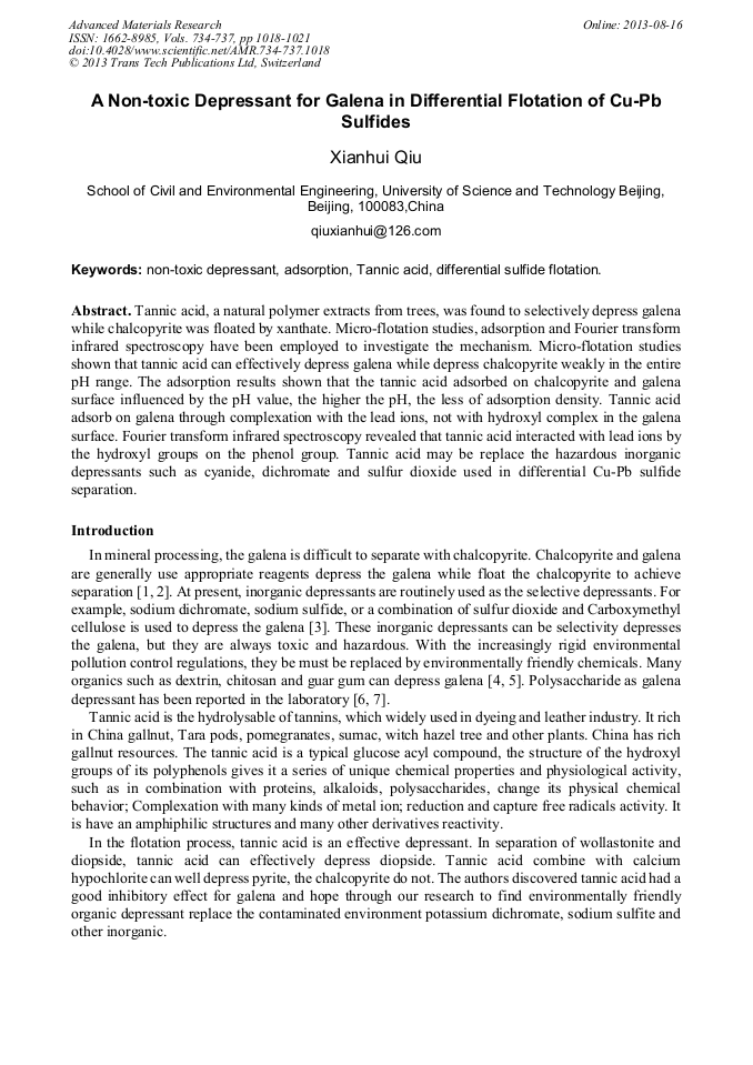 A Non-Toxic Depressant for Galena in Differential Flotation of Cu-Pb ...