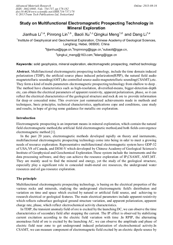 Study on Multifunctional Electromagnetic Prospecting Technology in ...