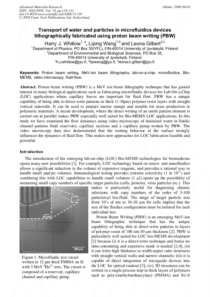 Transport of Water and Particles in Microfluidics Devices ...
