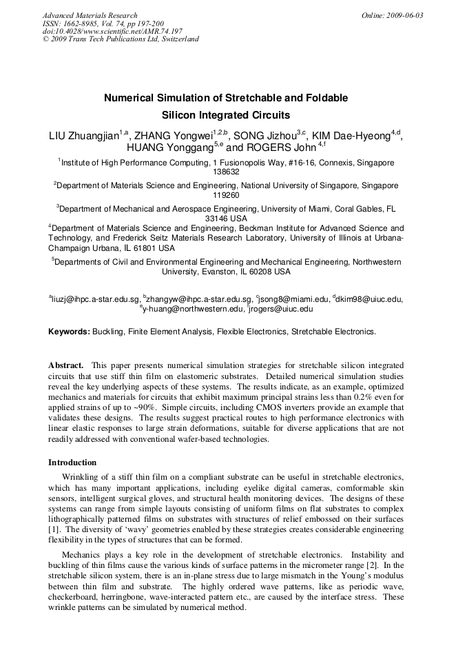 Numerical Simulation of Stretchable and Foldable Silicon Integrated Circuits | Scientific.Net