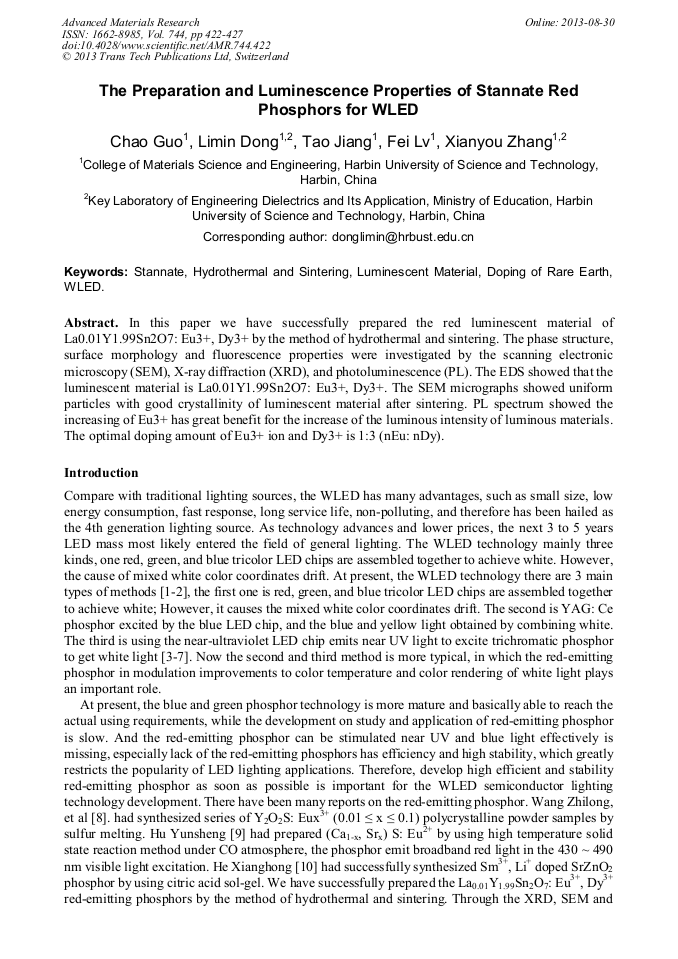 The Preparation and Luminescence Properties of Stannate Red Phosphors ...