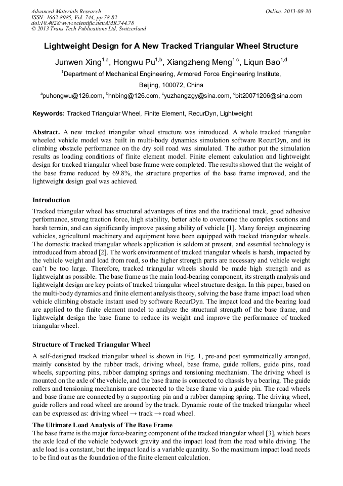 Lightweight Design for a New Tracked Triangular Wheel Structure ...