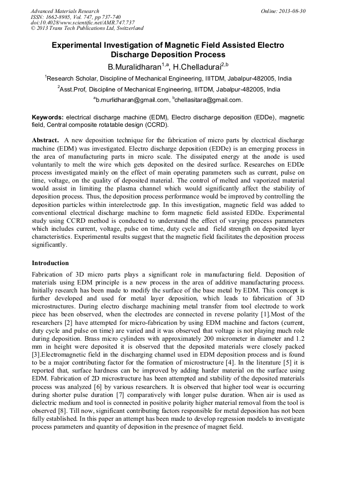 Experimental Investigation of Magnetic Field Assisted Electro Discharge ...