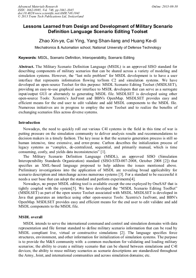 Lessons Learned from Design and Development of Military Scenario ...