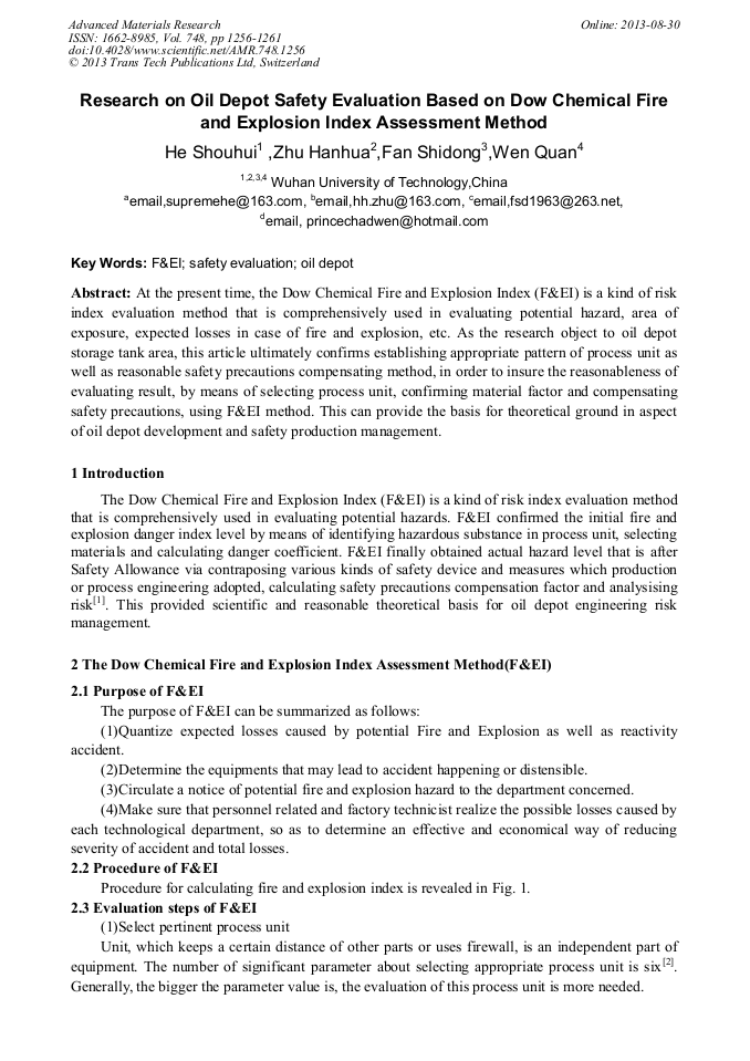 Research on Oil Depot Safety Evaluation Based on Dow Chemical Fire and ...