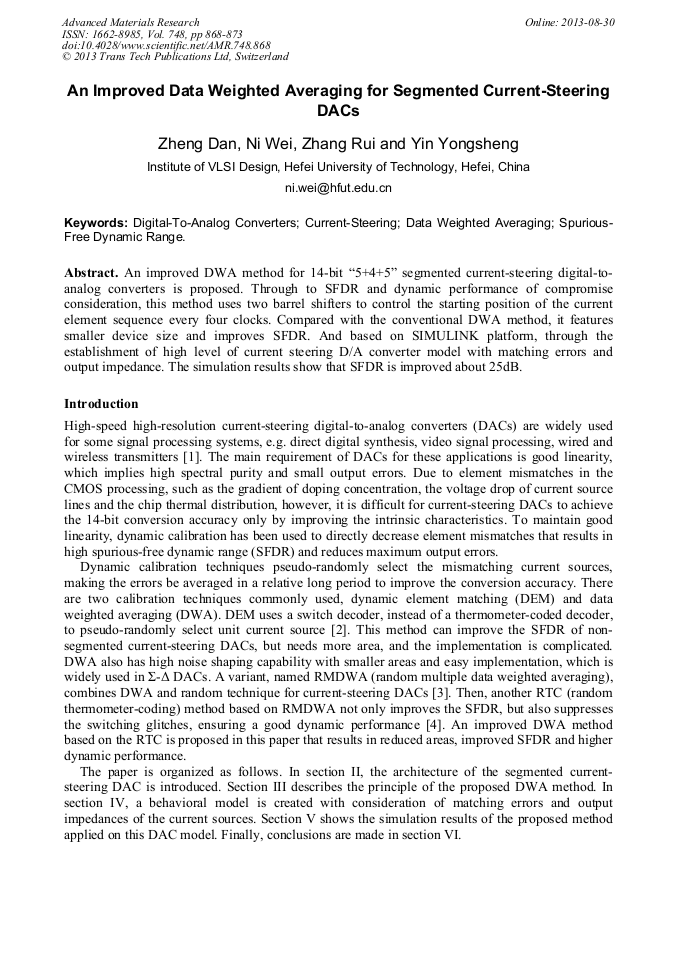 An Improved Data Weighted Averaging for Segmented Current-Steering DACs ...
