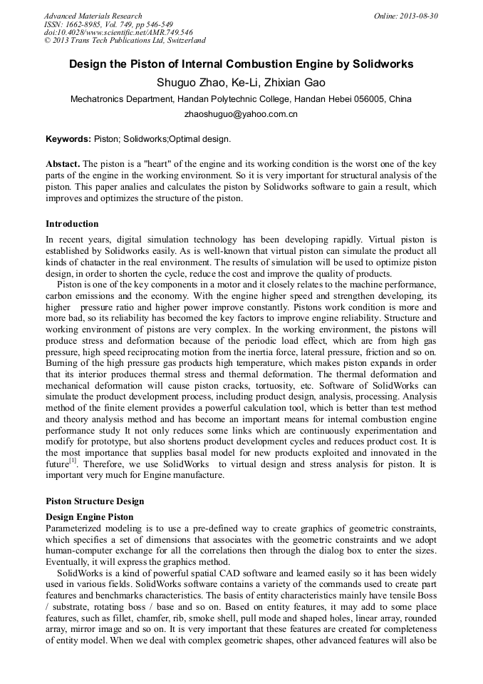 Design the Piston of Internal Combustion Engine by Solidworks ...