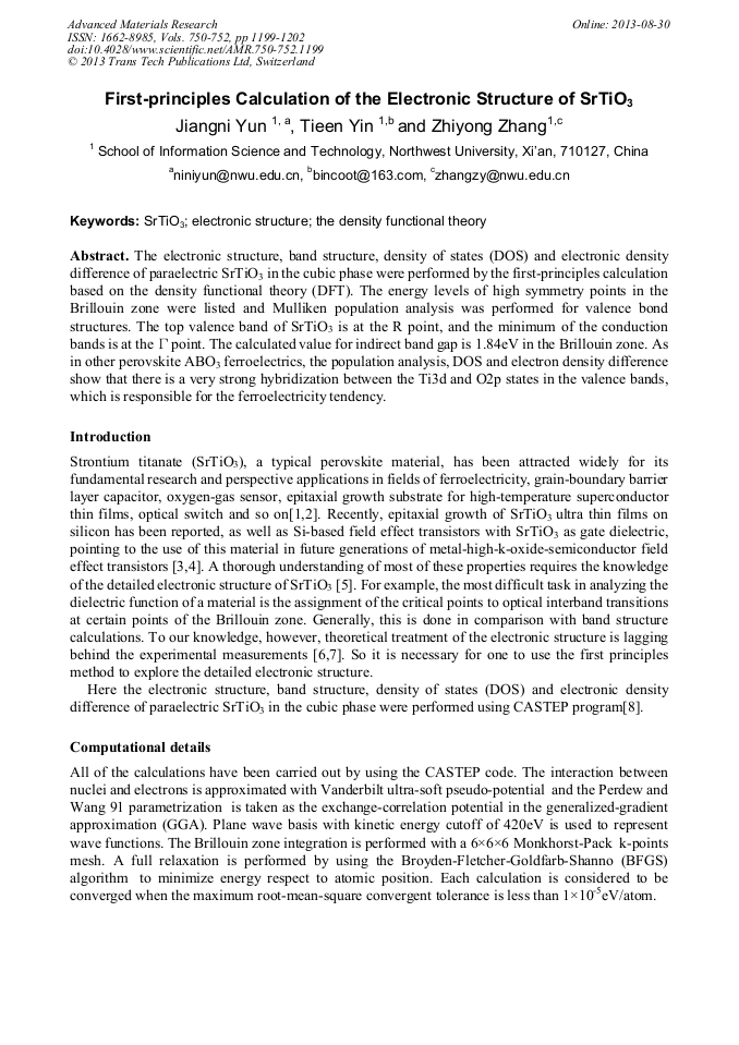 First-Principles Calculation of the Electronic Structure of SrTiO3 ...