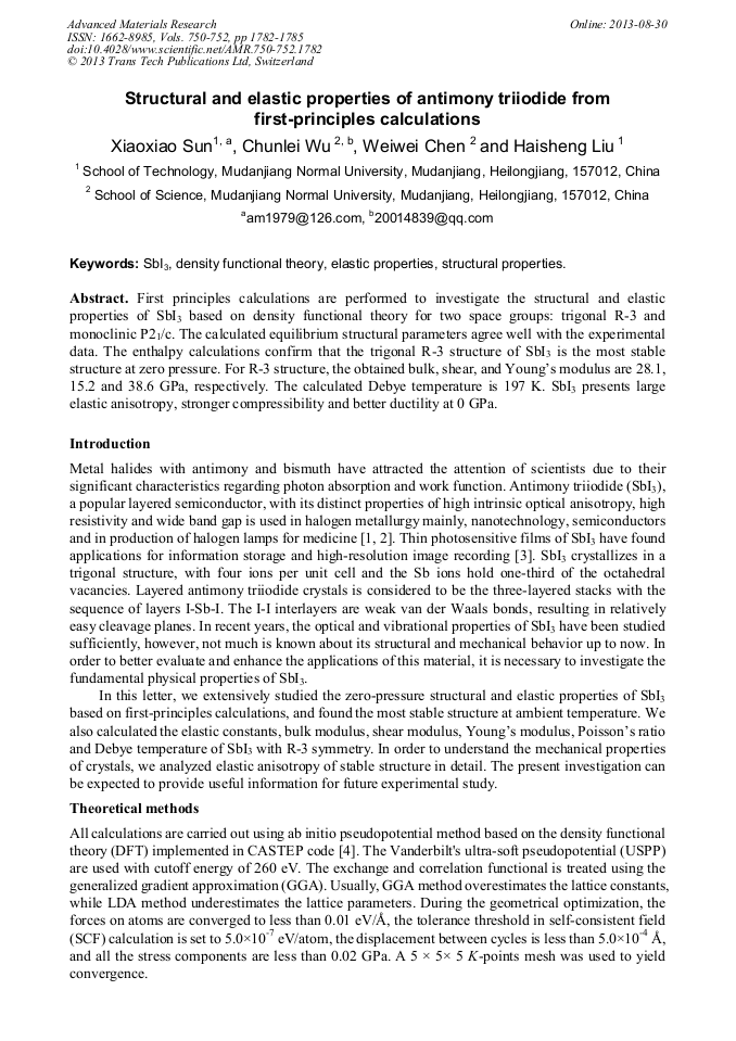 Structural and Elastic Properties of Antimony Triiodide from First ...