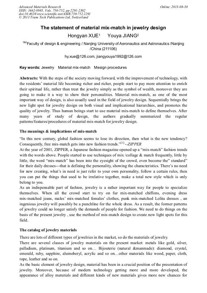 The Statement of Material Mix-Match in Jewelry Design | Scientific.Net