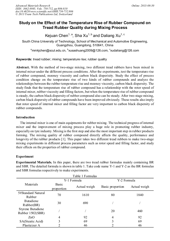 Study on the Effect of the Temperature Rise of Rubber Compound on Tread ...