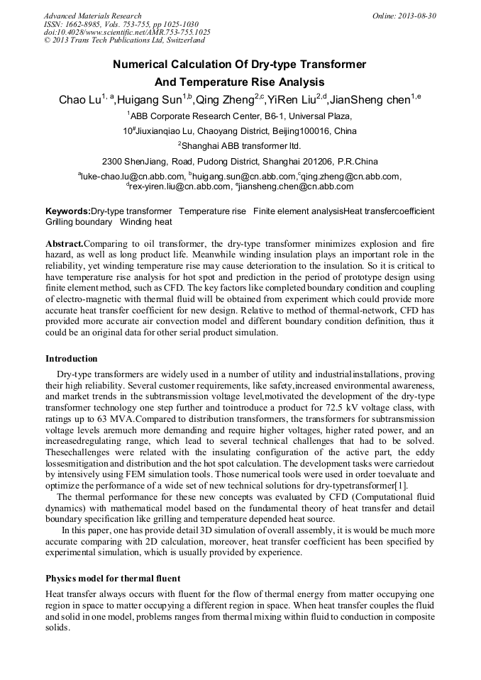Numerical Calculation of Dry-Type Transformer and Temperature Rise ...
