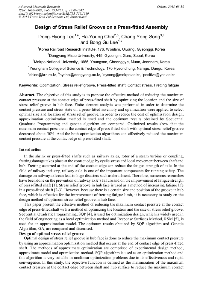 Design of Stress Relief Groove on a Press-Fitted Assembly | Scientific.Net