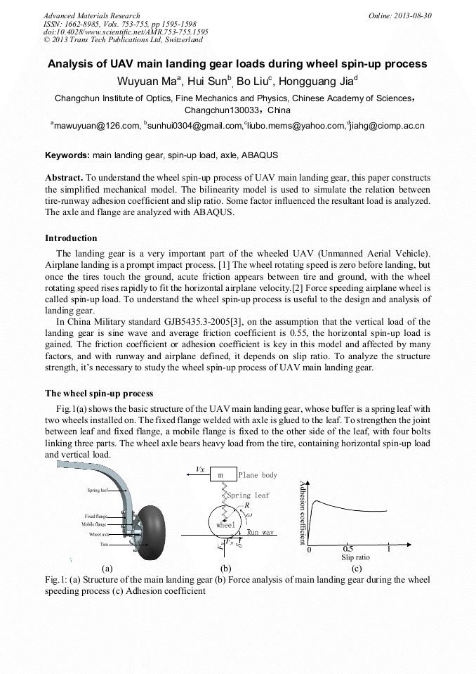 Analysis of UAV Main Landing Gear Loads during Wheel Spin-Up Process ...