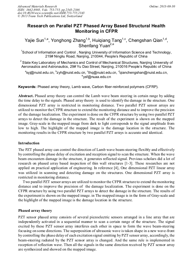 Research on Parallel PZT Phased Array Based Structural Health ...