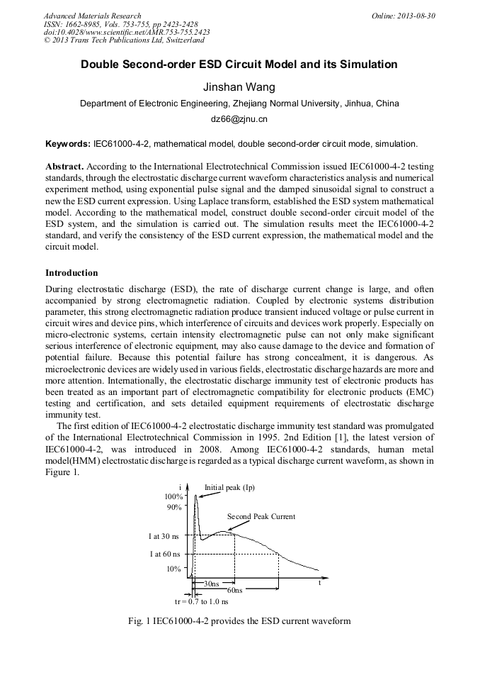 Double Second-Order ESD Circuit Model and its Simulation | Scientific.Net