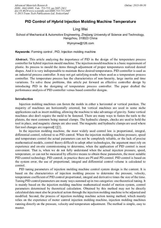 PID Control of Hybrid Injection Molding Machine Temperature ...