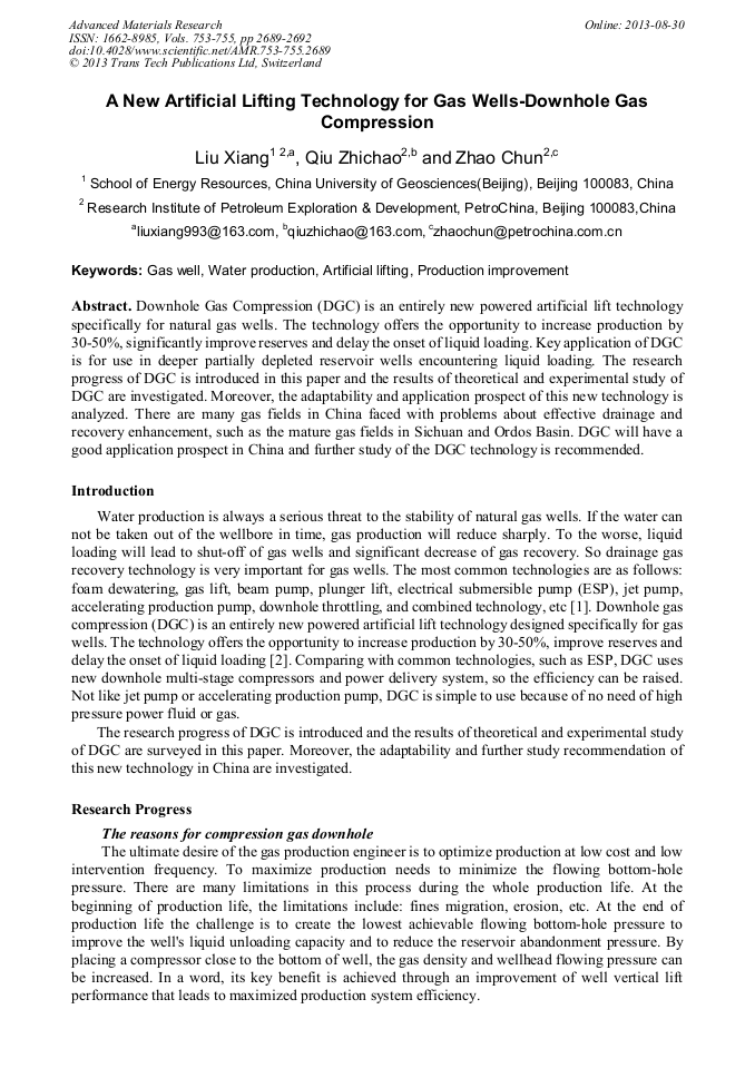 A New Artificial Lifting Technology for Gas Wells-Downhole Gas ...