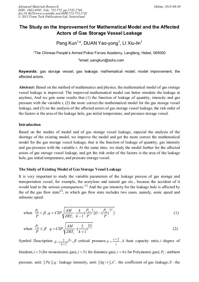 The Study on the Improvement for Mathematical Model and the Affected ...