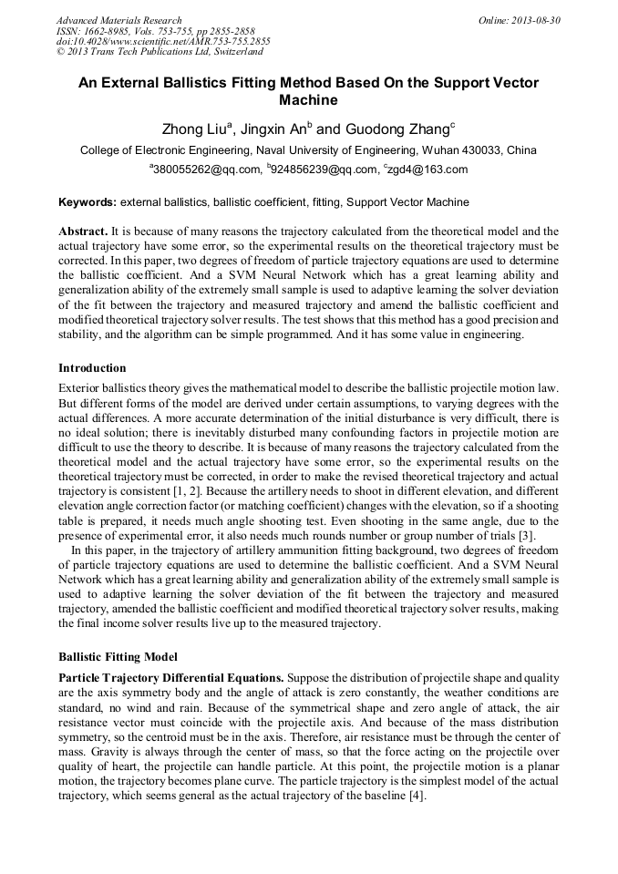An External Ballistics Fitting Method Based on the Support Vector ...