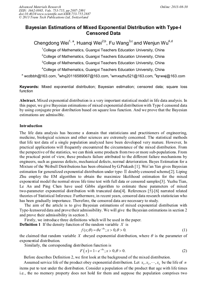Bayesian Estimations of Mixed Exponential Distribution with Type-I ...