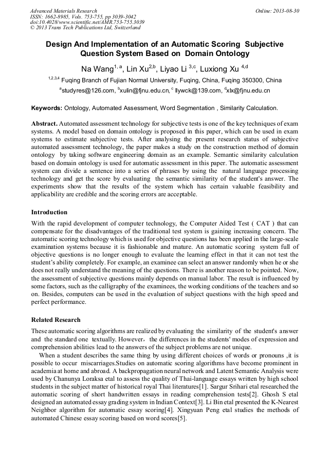 Design and Implementation of an Automatic Scoring Subjective Question System Based on Domain ...
