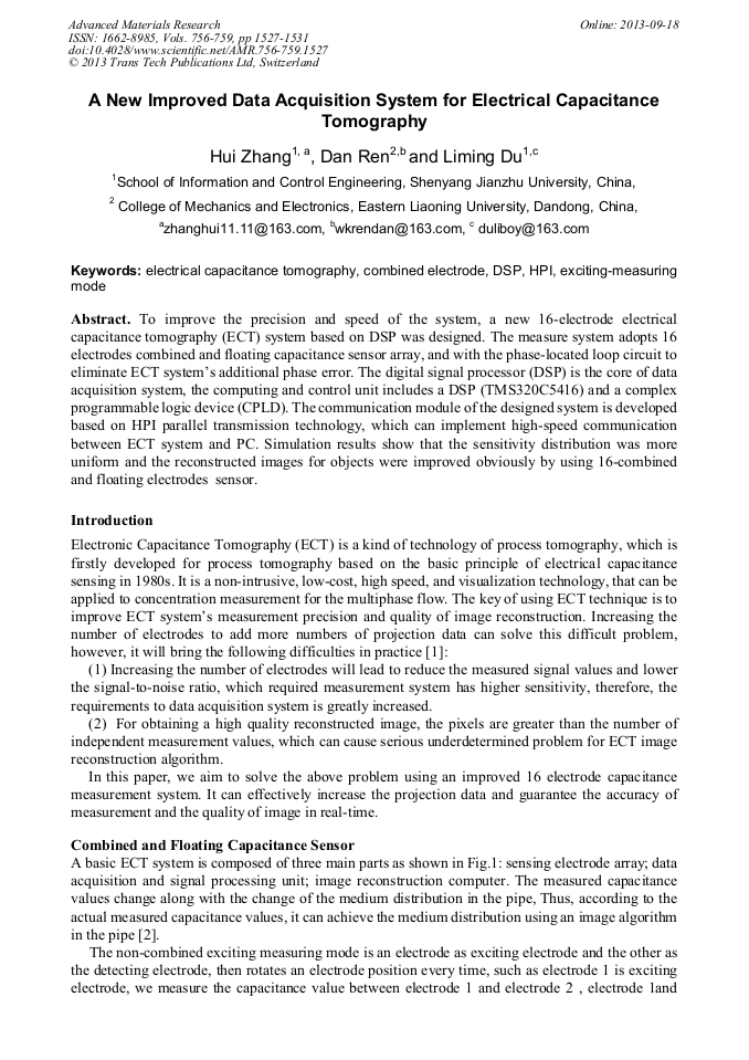 A New Improved Data Acquisition System for Electrical Capacitance Tomography | Scientific.Net