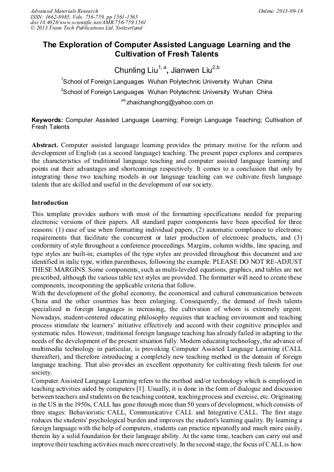The Exploration of Computer Assisted Language Learning and the ...