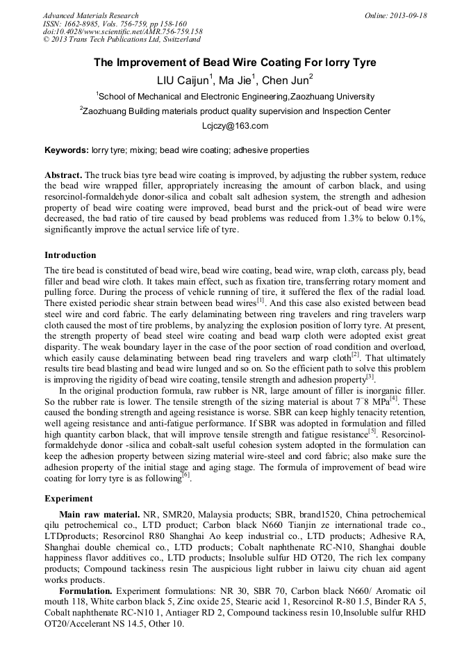 The Improvement of Bead Wire Coating for Lorry Tyre | Scientific.Net