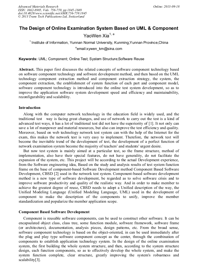 The Design of Online Examination System Based on UML & Component ...