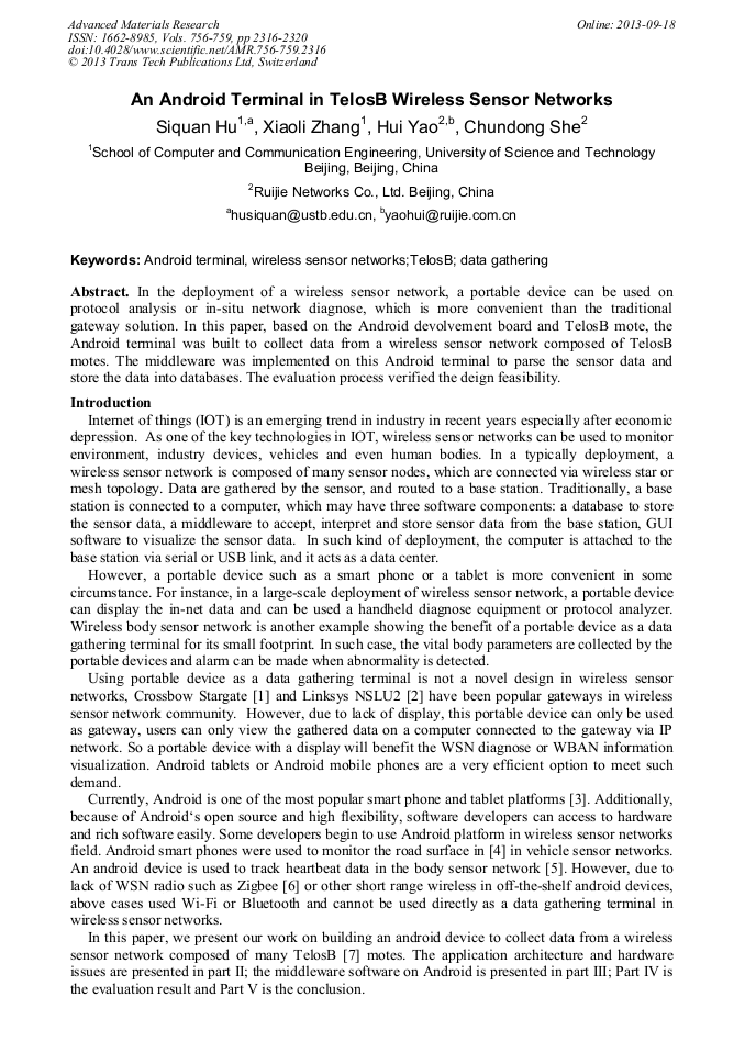 An Android Terminal in TelosB Wireless Sensor Networks | Scientific.Net