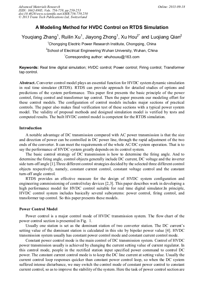 A Modeling Method for HVDC Control on RTDS Simulation | Scientific.Net