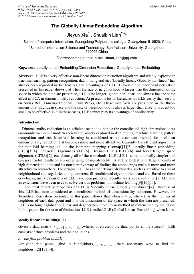 The Globally Linear Embedding Algorithm | Scientific.Net