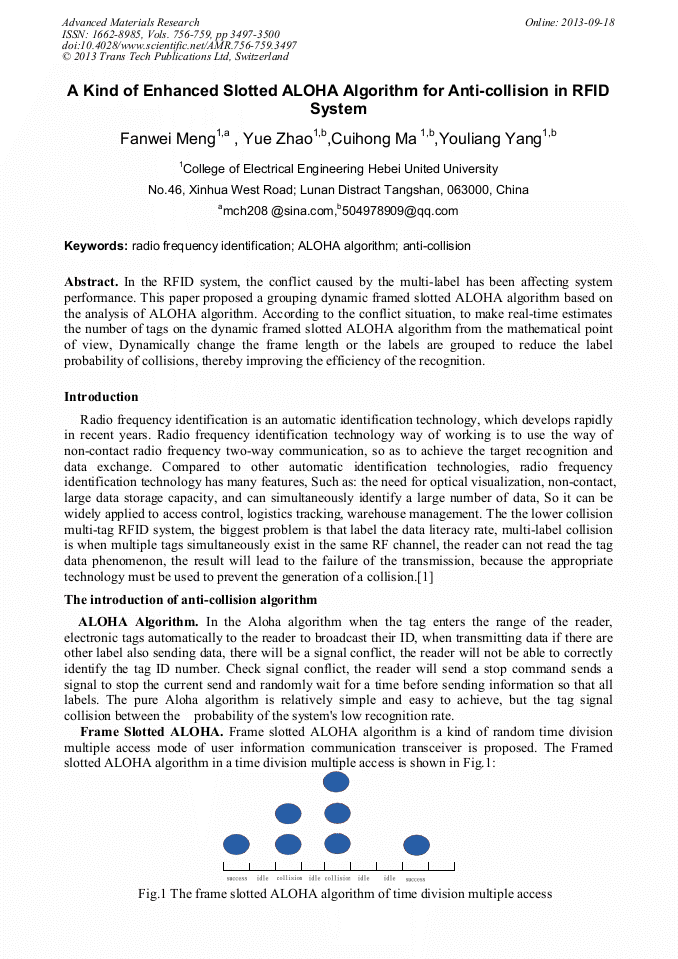 A Kind of Enhanced Slotted ALOHA Algorithm for Anti-Collision in RFID ...