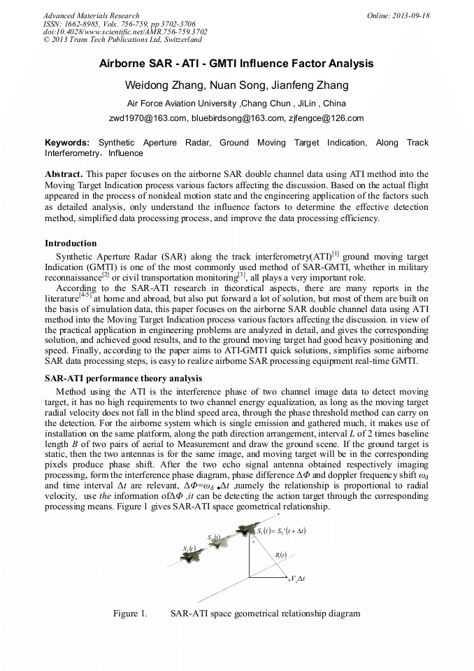 Airborne SAR - ATI - GMTI Influence Factor Analysis | Scientific.Net