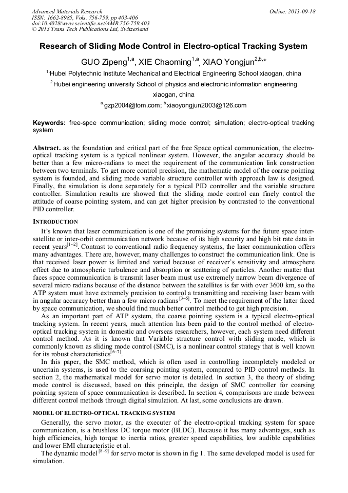 Research of Sliding Mode Control in Electro-Optical Tracking System ...