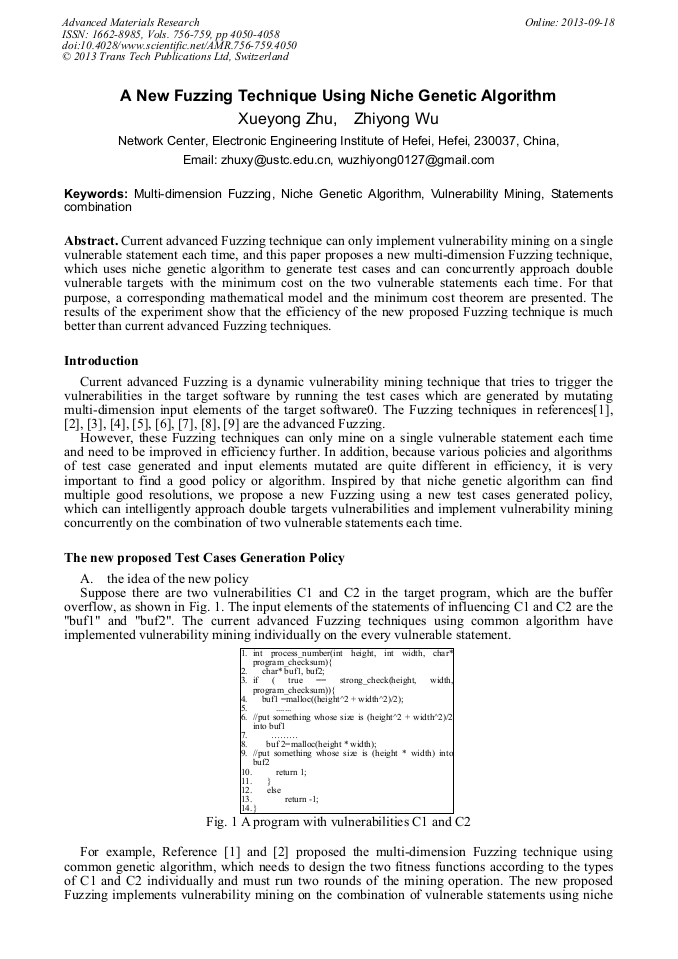 A New Fuzzing Technique Using Niche Genetic Algorithm | Scientific.Net