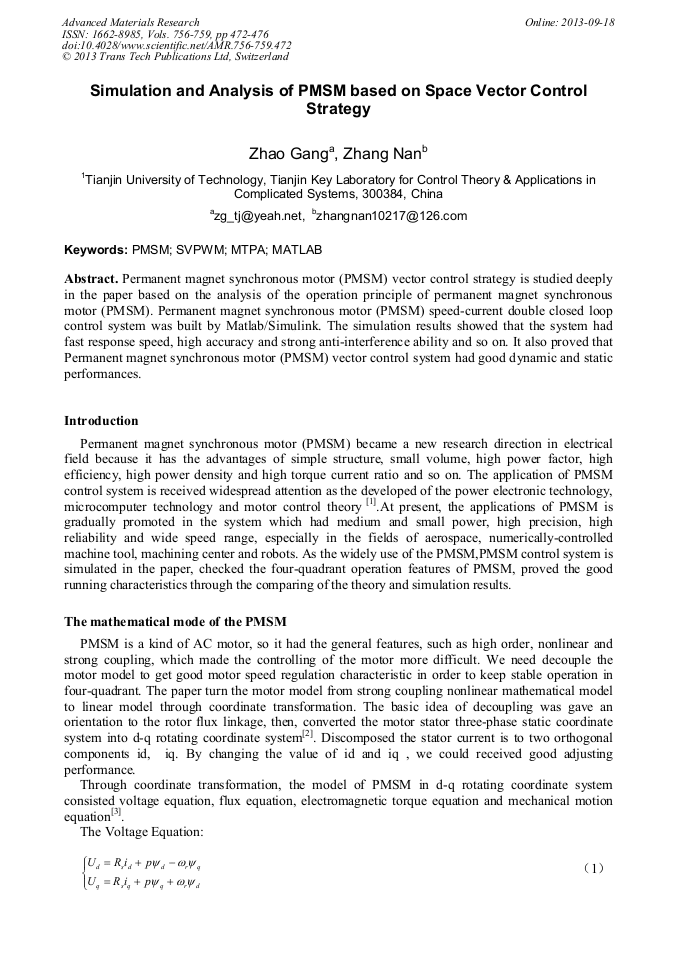 Simulation and Analysis of PMSM Based on Space Vector Control Strategy ...