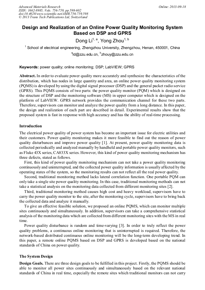 Design and Realization of an Online Power Quality Monitoring System ...